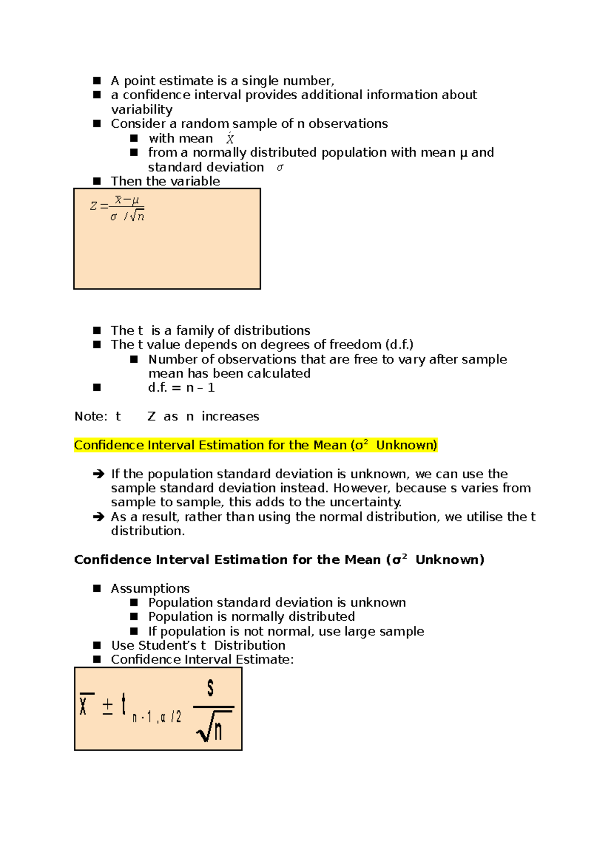 Confidence intervals 2, estimator basics - n A point estimate is a ...