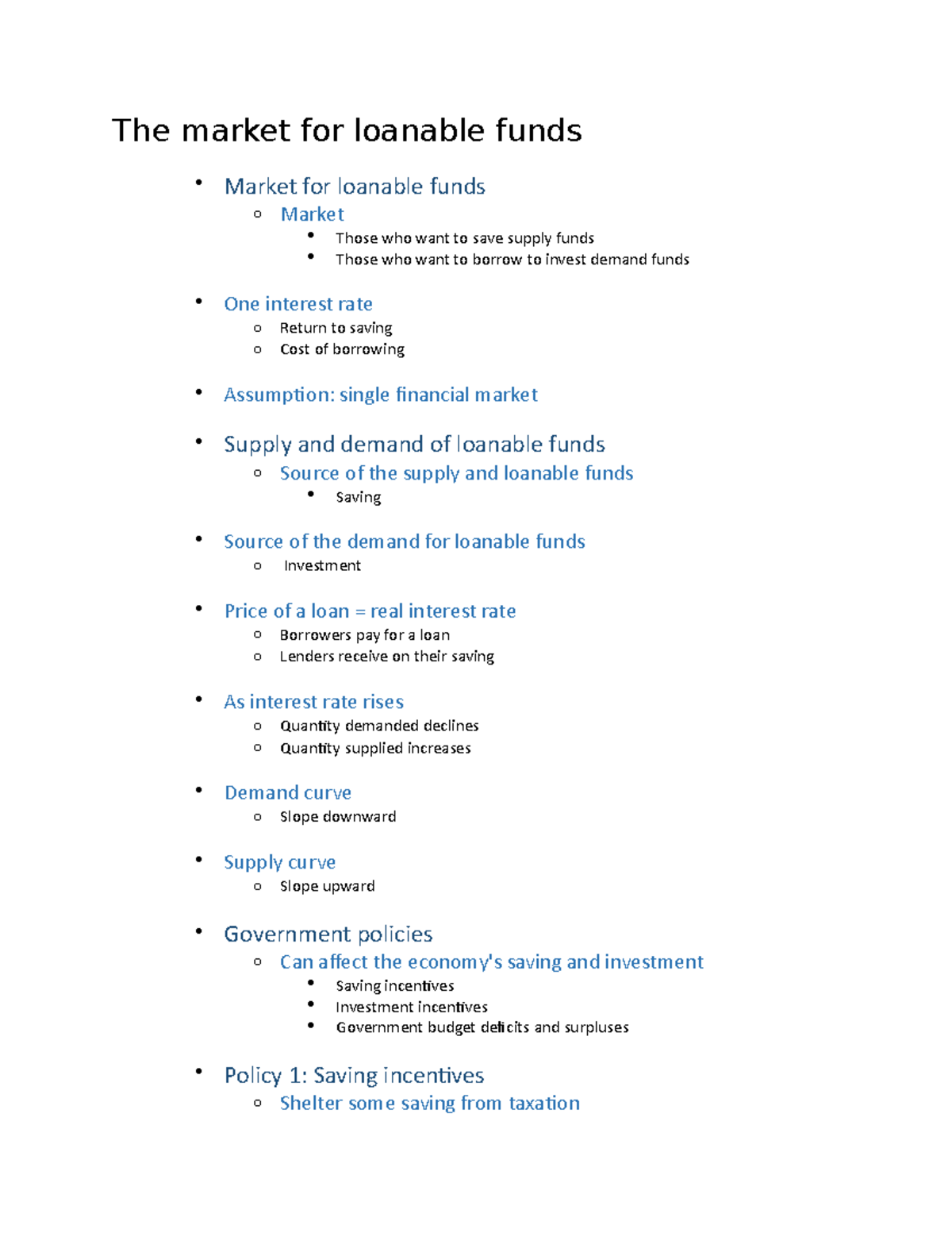 The market for loanable funds - Studocu