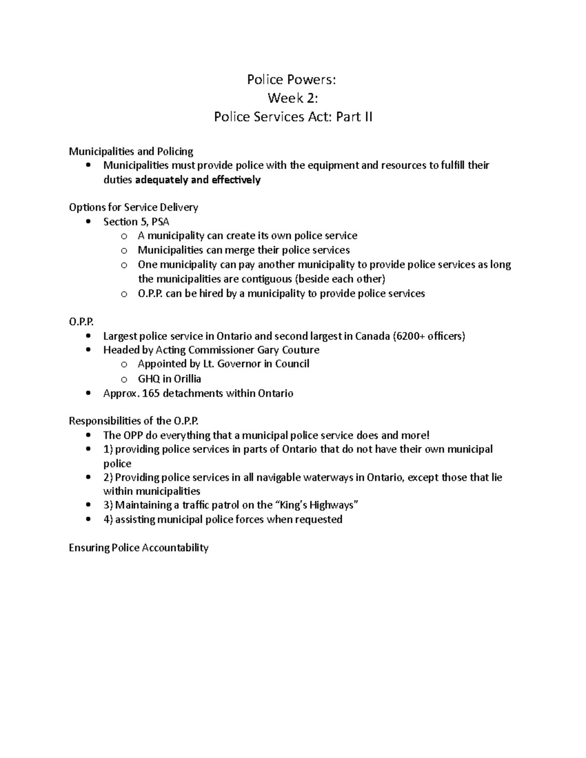 Police Powers - Week 2 - Police Powers: Week 2: Police Services Act ...
