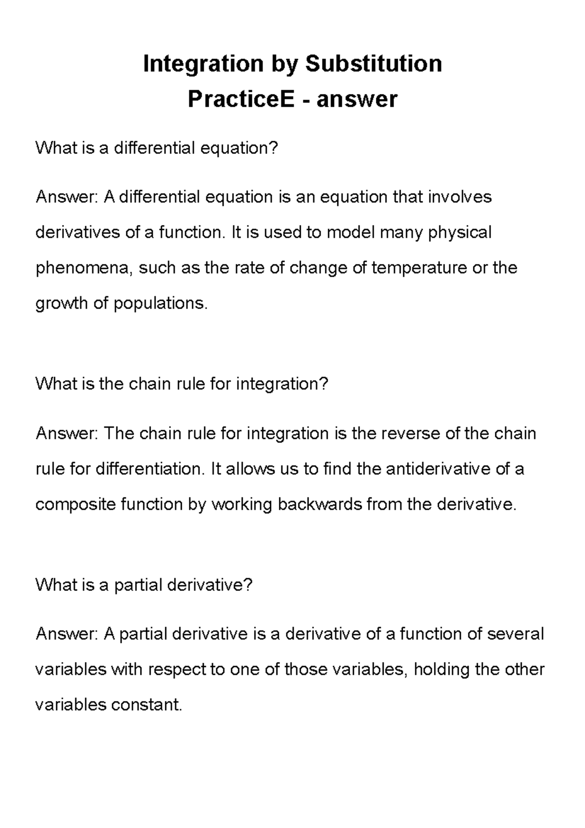 Integration by Substitution Practice E - answer - Integration by ...