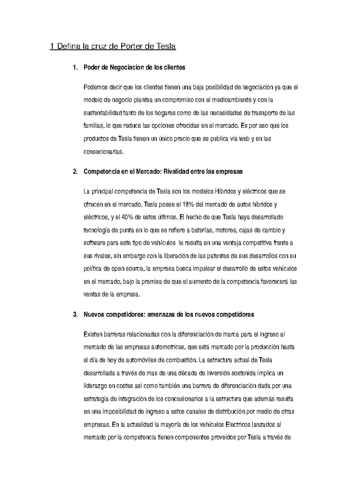 Examen de muestra/práctica - 1 Defina la cruz de Porter de Tesla Poder ...