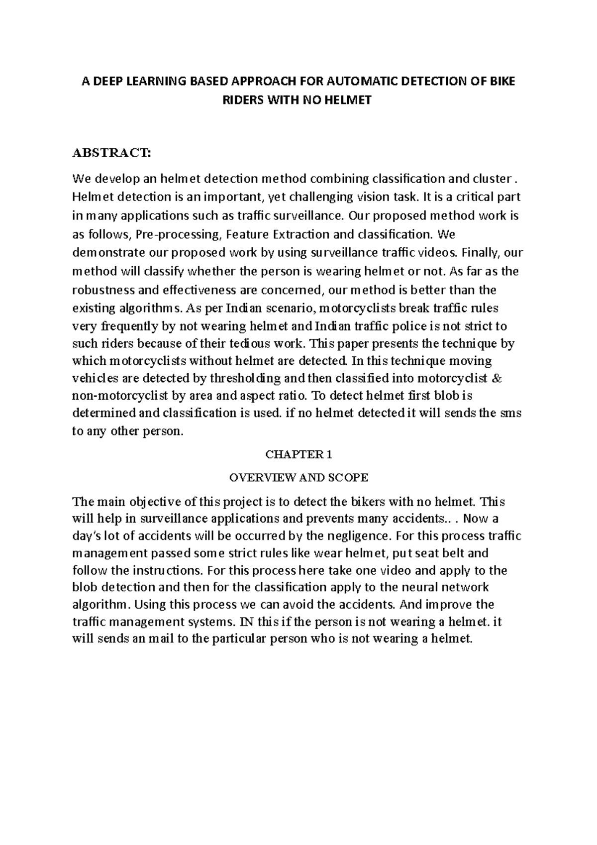 A Deep Learning Based Approach For Automatic Detection Of Bike Riders With No Helmet 1 A Deep