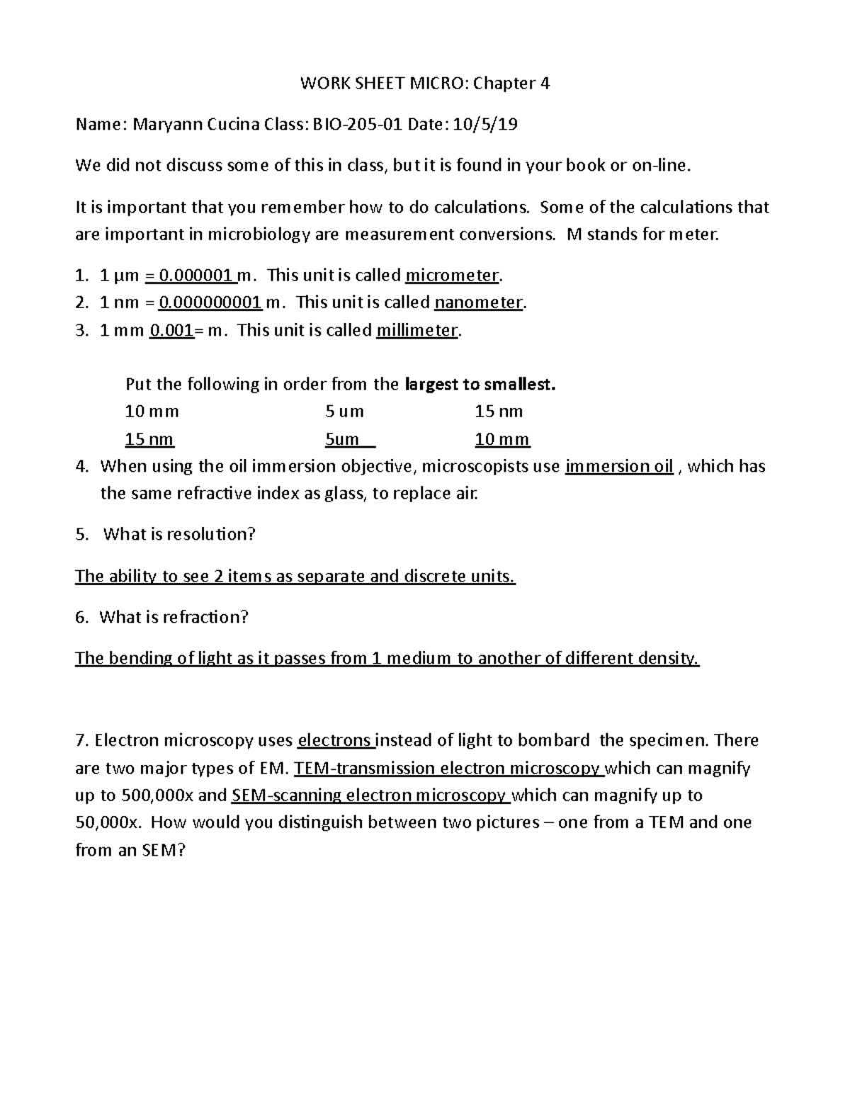 WORK Sheet Micro Chapter 4 - WORK SHEET MICRO: Chapter 4 Name: Maryann Cucina Class: BIO-205-01 ...