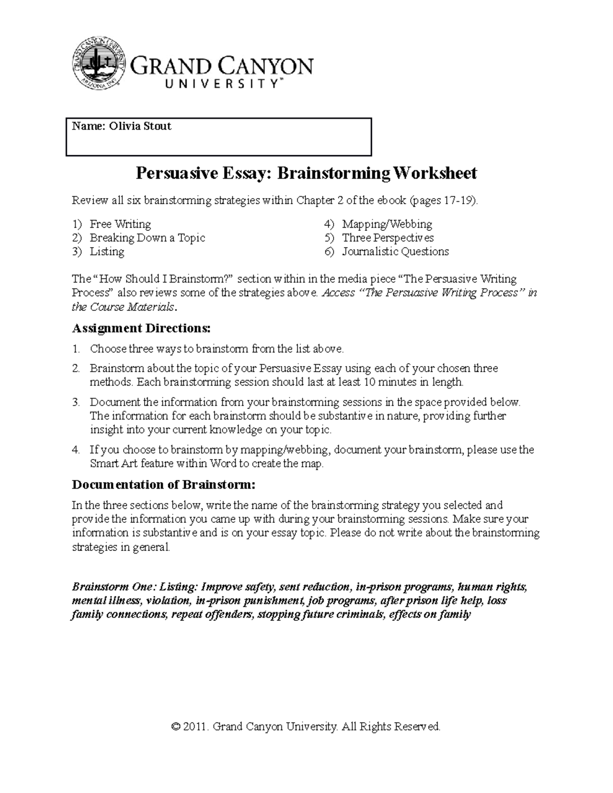 PHI105 T2 Brainstorming Worksheet 12 8 2020 o stout - Name: Olivia ...