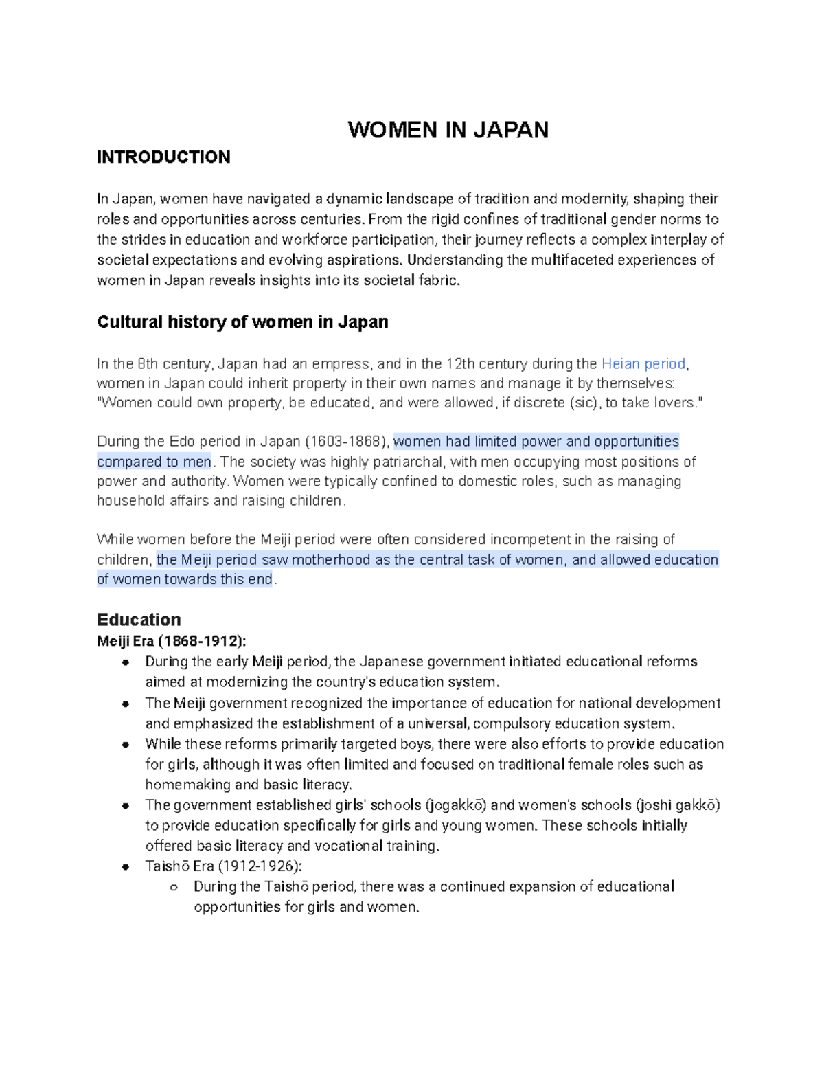 IA Japan - WOMEN IN JAPAN INTRODUCTION In Japan, women have navigated a ...