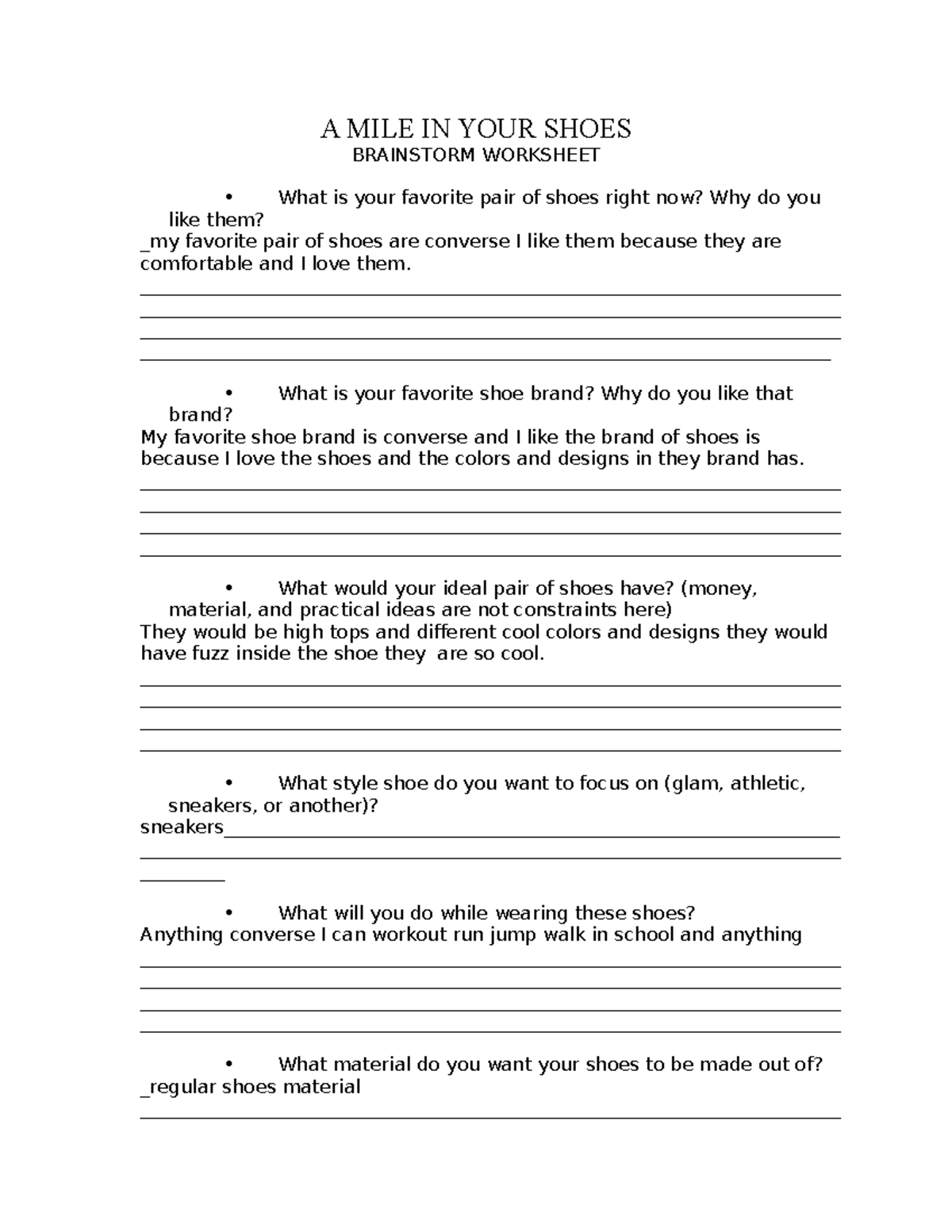 3-Brainstorm Sheet-A Mile in Your Shoes - A MILE IN YOUR SHOES ...