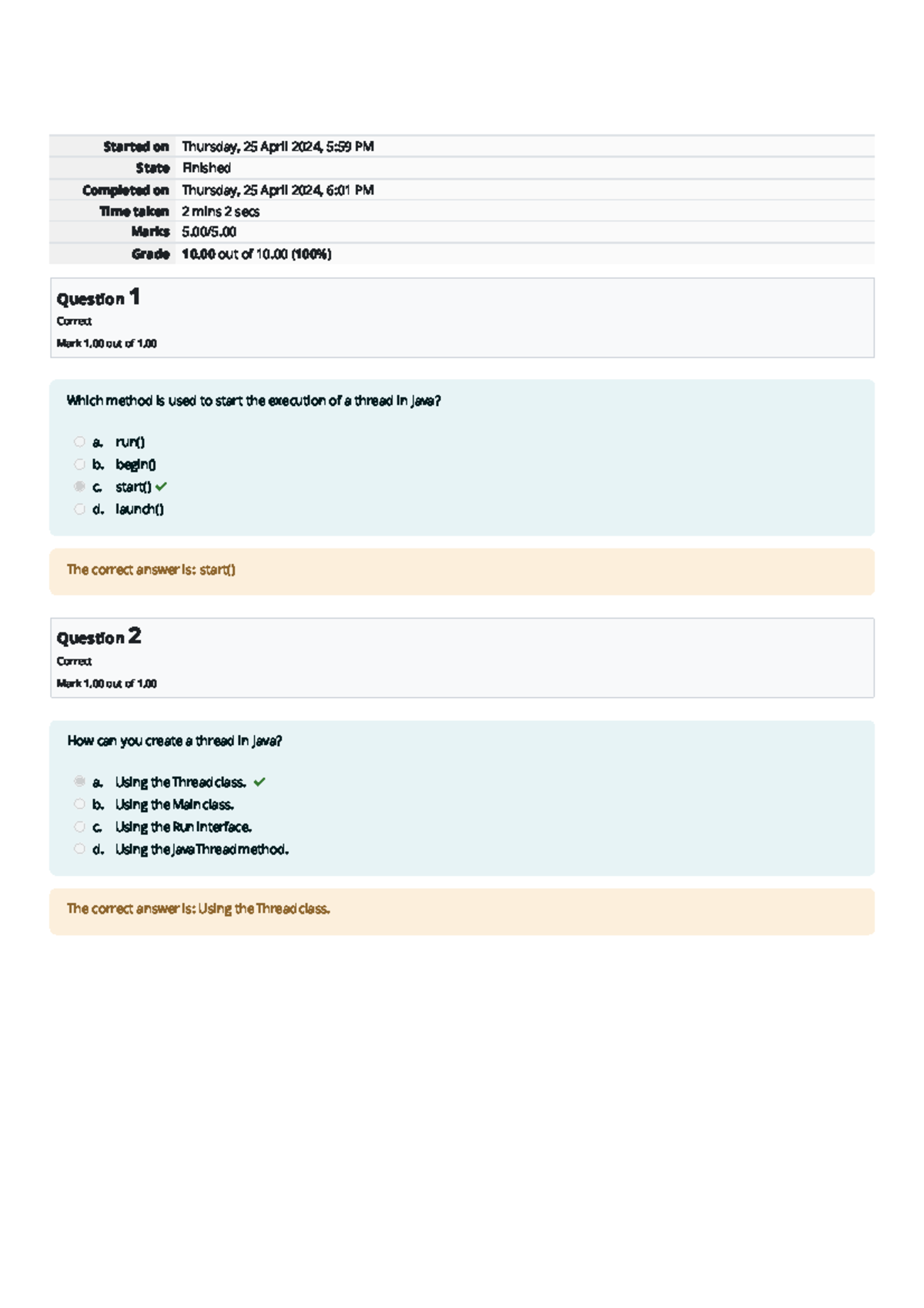 Self-Quiz Unit 3 - Self-Quiz Unit 3 - Started on Thursday, 25 April 2024, 5:59 PM State Finished ...