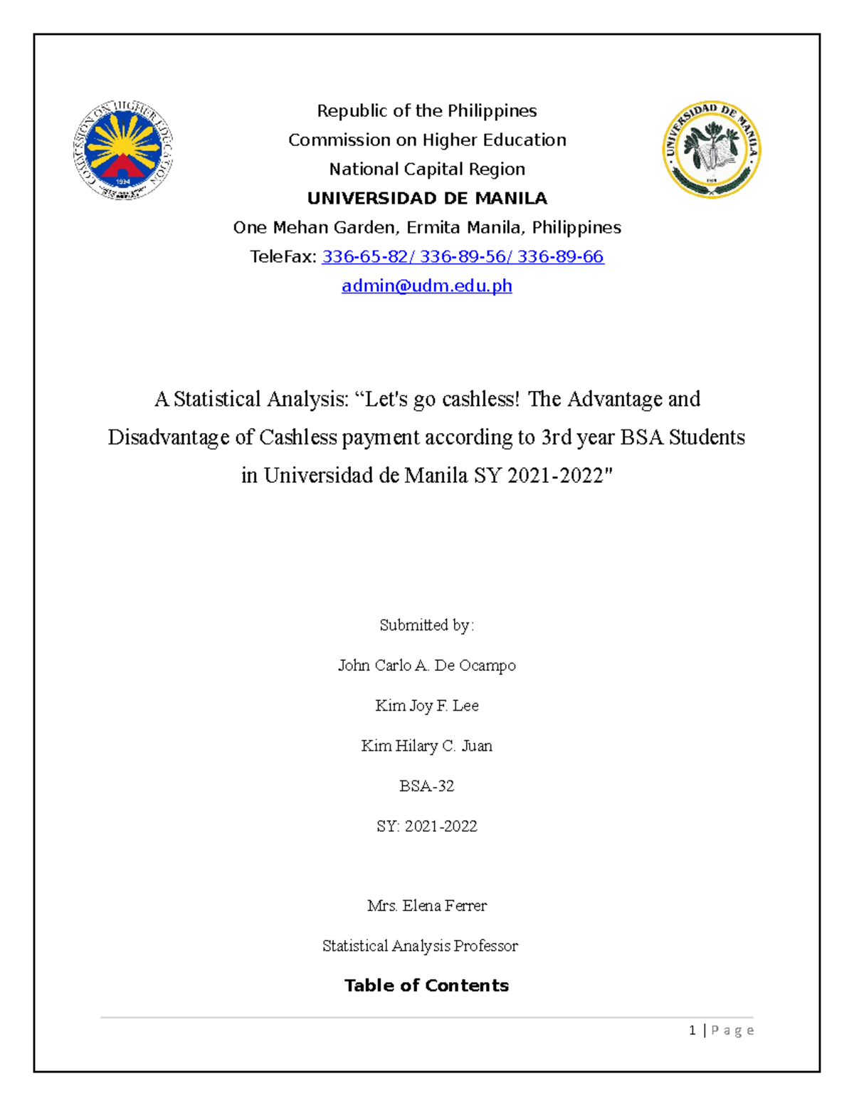 Statproj BSA-32 DE Ocampo, JC JUAN LEE - Republic of the Philippines ...