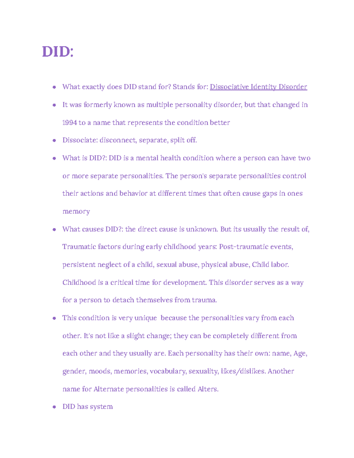 Notes on Dissociative identity Disorder - DID: What exactly does DID ...