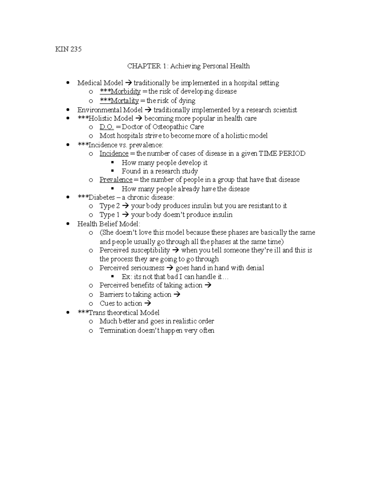 Chapter 1 Notes - Professor Magna Aldoussany - KIN 235 CHAPTER 1 ...