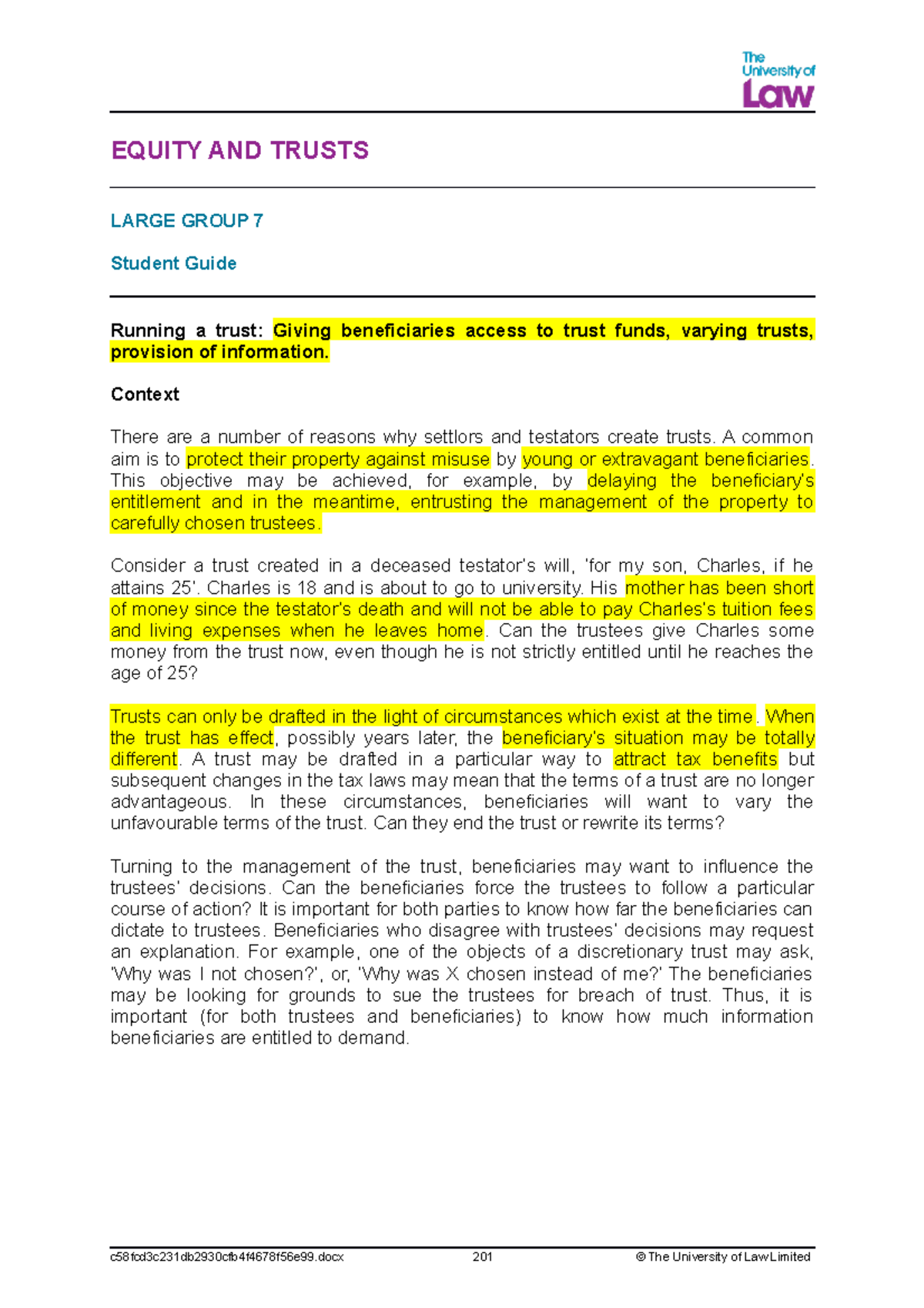 Lg7 sg - lg7 student guide - EQUITY AND TRUSTS LARGE GROUP 7 Student Guide Running a trust ...
