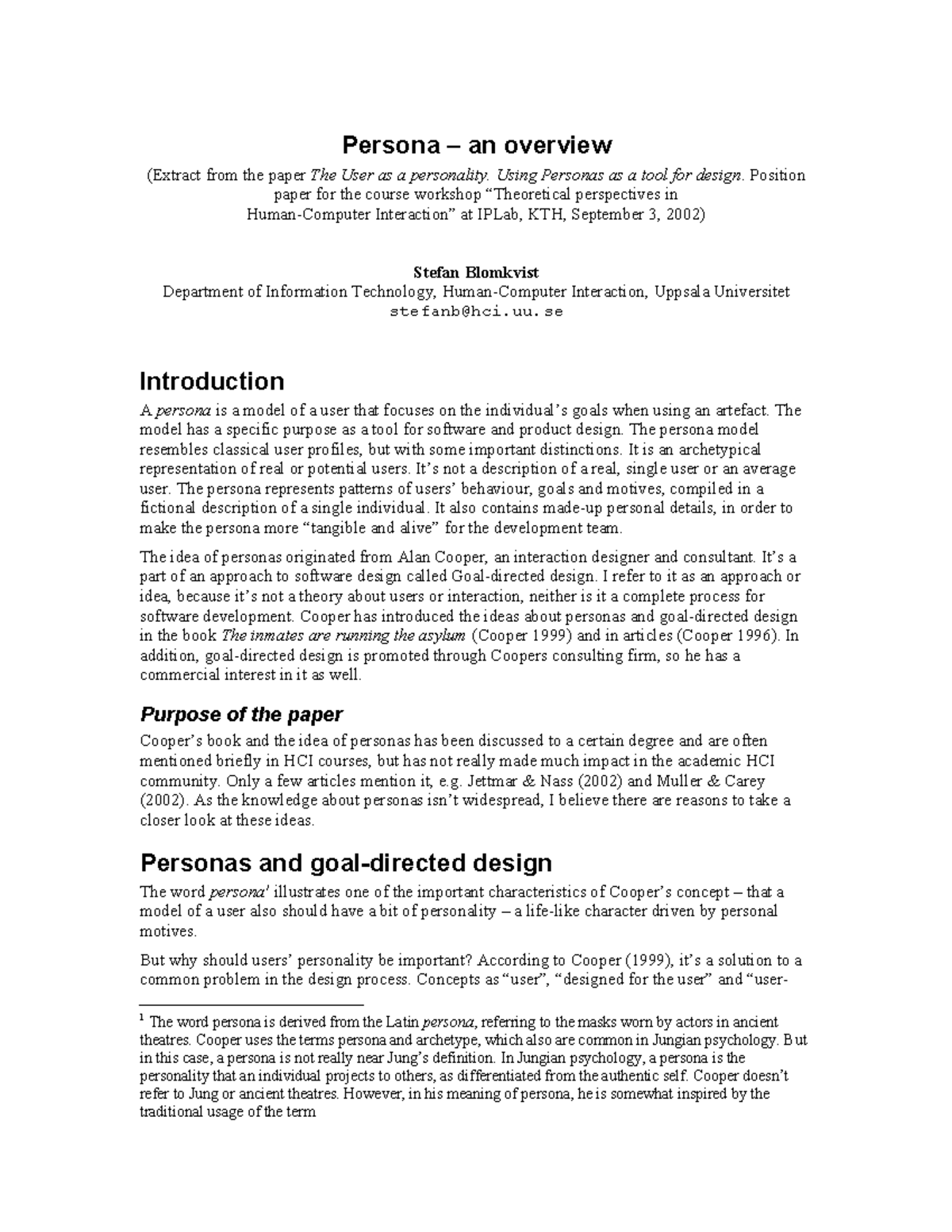 Persona-overview - (Extract from the paper The User as a personality ...
