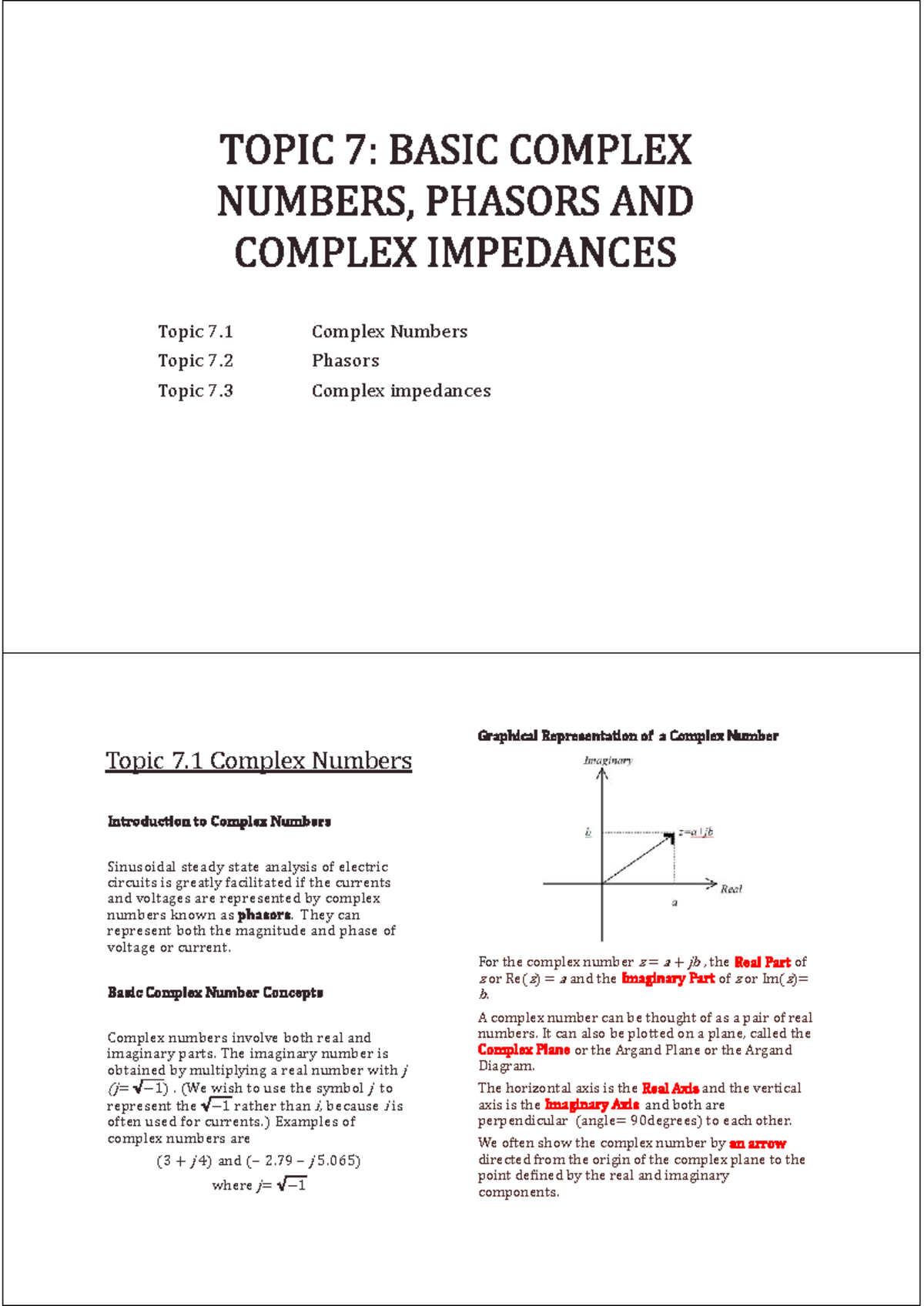 Lecture 6 Part B Complex numbers phasors - Topic 7 Complex Numbers ...
