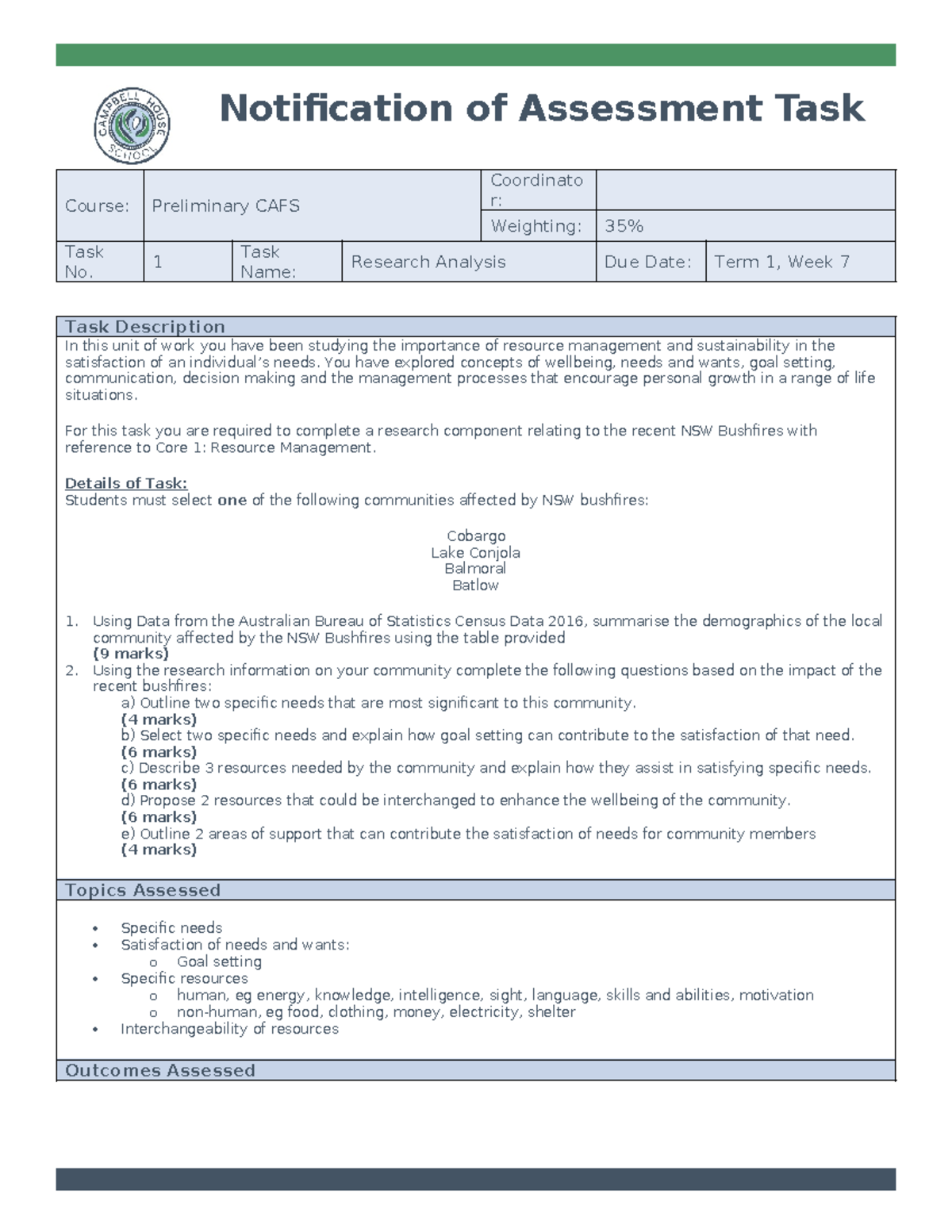 CAFS resource management- Assessment Notification - Notification of ...