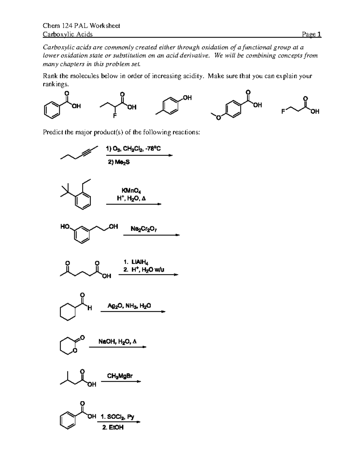 Chem 124 pal worksheet carboxylic acids - química - Chem 1 24 PAL ...