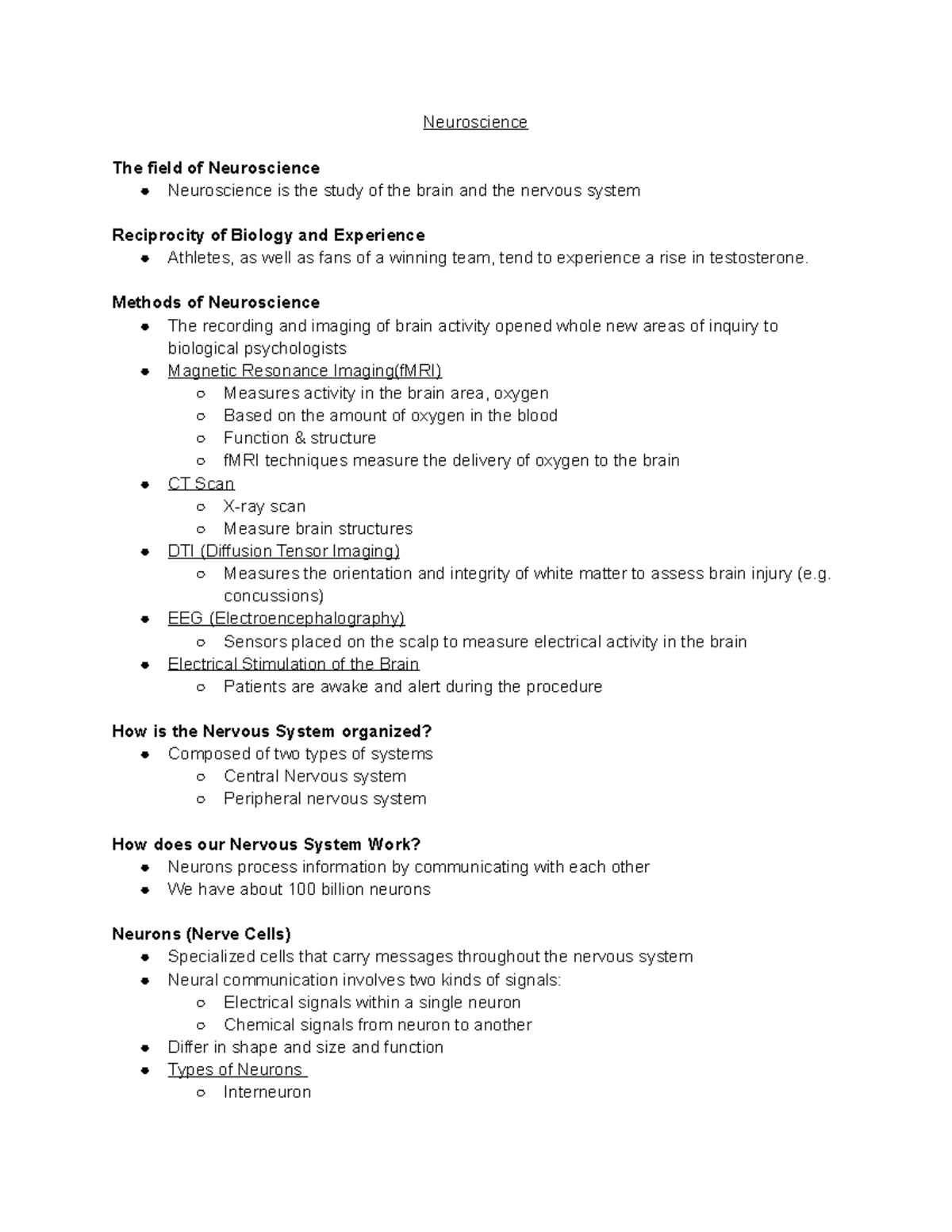 PS101 - Lecture 3 - Professor Malone, in person - Neuroscience The ...