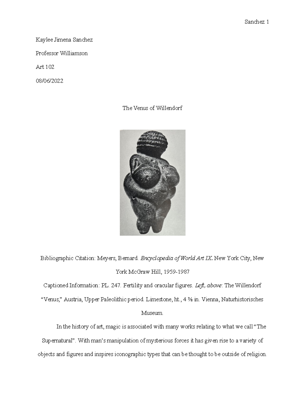 Art History Research Exercise - Sanchez 1 Kaylee Jimena Sanchez ...