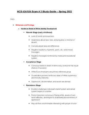HCS 424-524 - Spring 2022 Quiz #1 Study Guide - HCS 424/524 Quiz # 1 ...