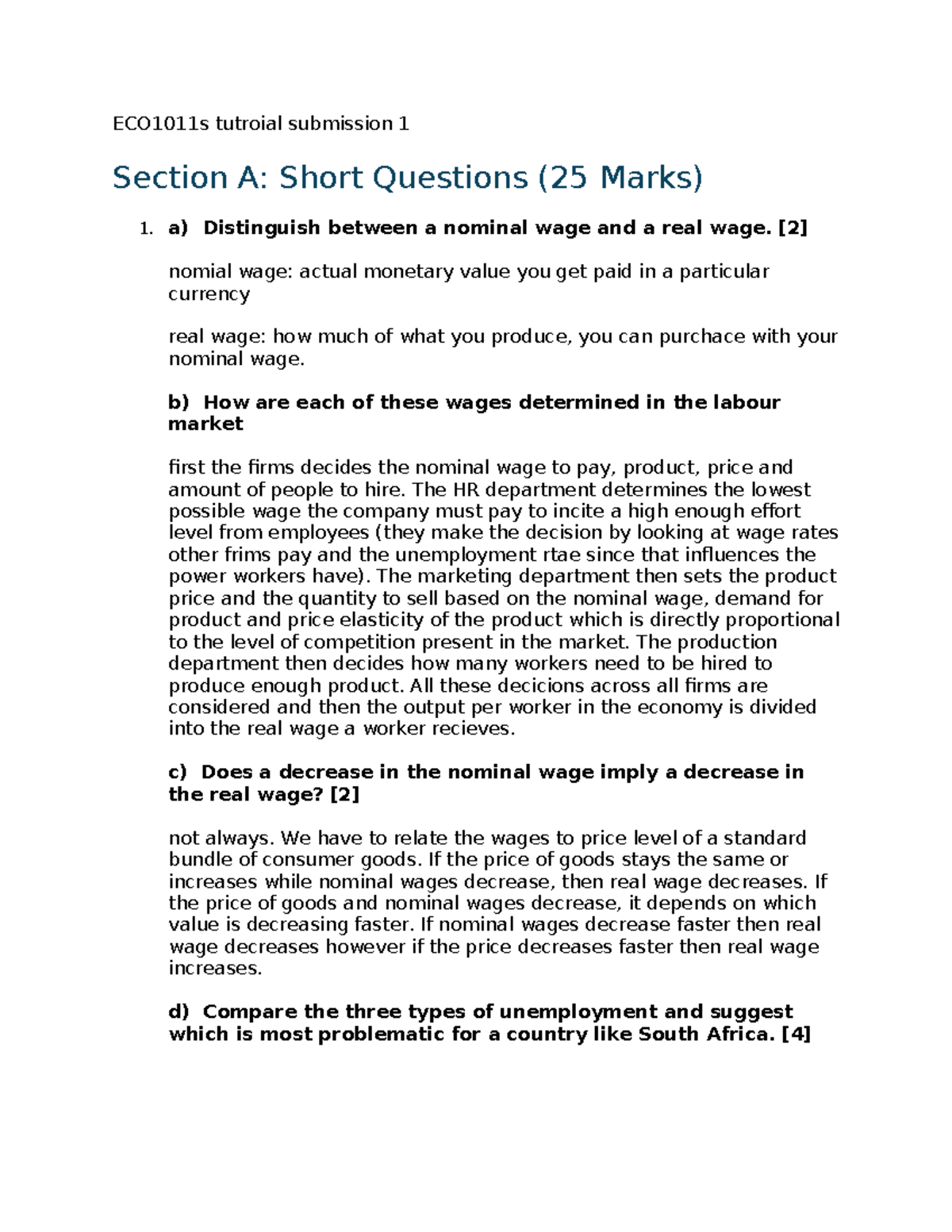 ECO1011s tutroial submission 1 - ECO1011s tutroial submission 1 Section ...
