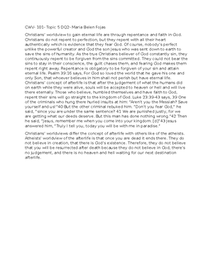 CWV-101- Topic 1 DQ 2- Maria Belen Fojas - The movie illustrates humans ...