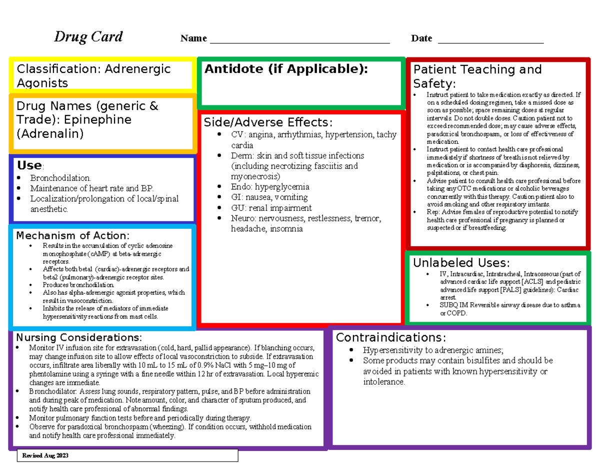 Adrenergic Agonists - Drug cards - Drug Card Name ...