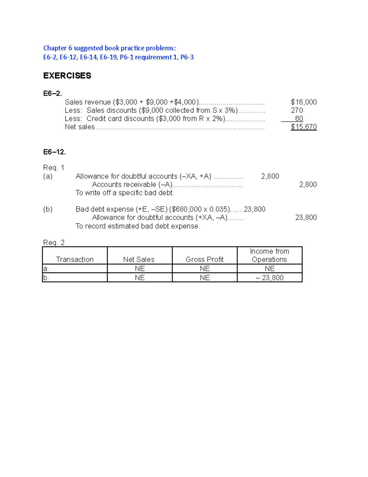 Chapter 6 Additional Practice Problems from Textbook - Chapter 6 suggested book practice ...