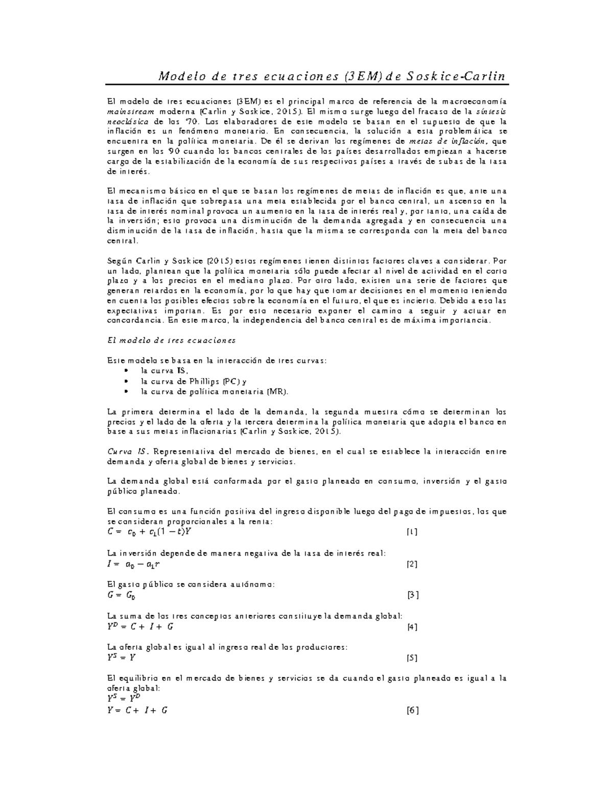 Macro II 29 Modelo 3EM de Soskice Carlin - Model o de tres ecuaci ones ...