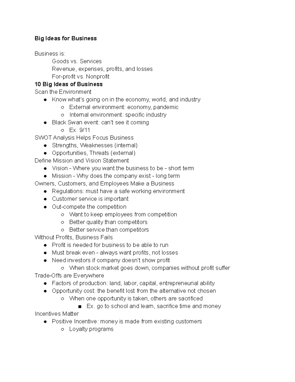 BUS-101 - Chapter 1 - Big Ideas for Business Business is: Goods vs ...