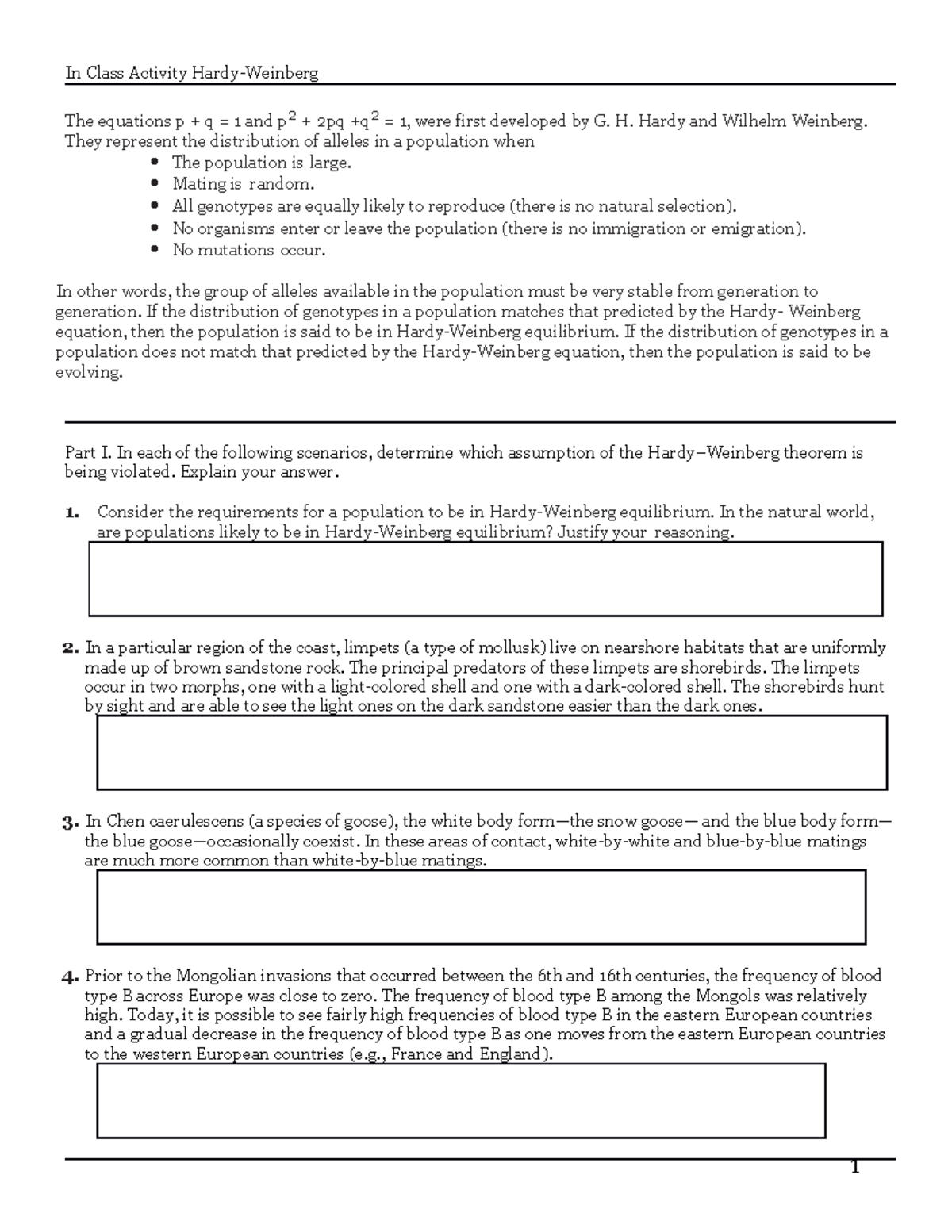23.5 In Class Activity Hardy-Weinberg Worksheet - In Class Activity ...
