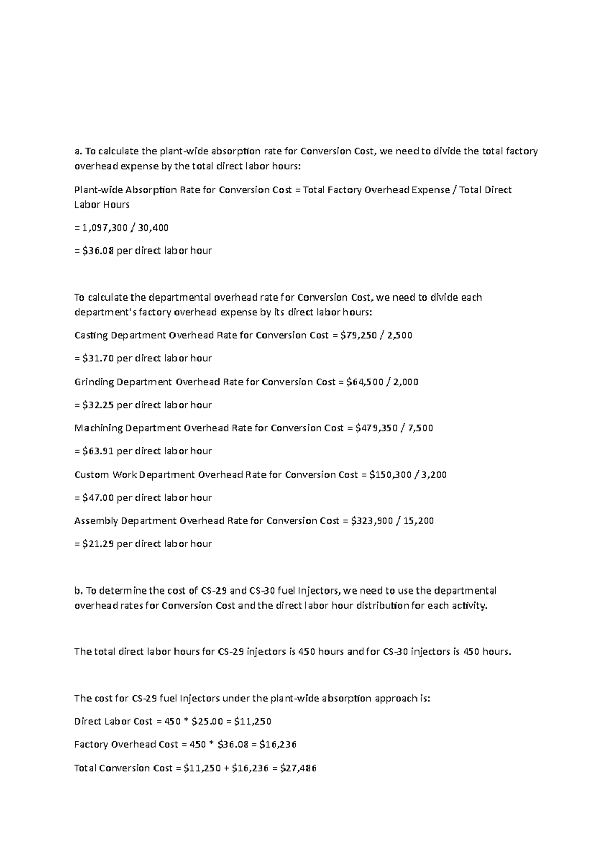 Chat gpt answer 1 - dqjdbj - a. To calculate the plant-wide absorption ...