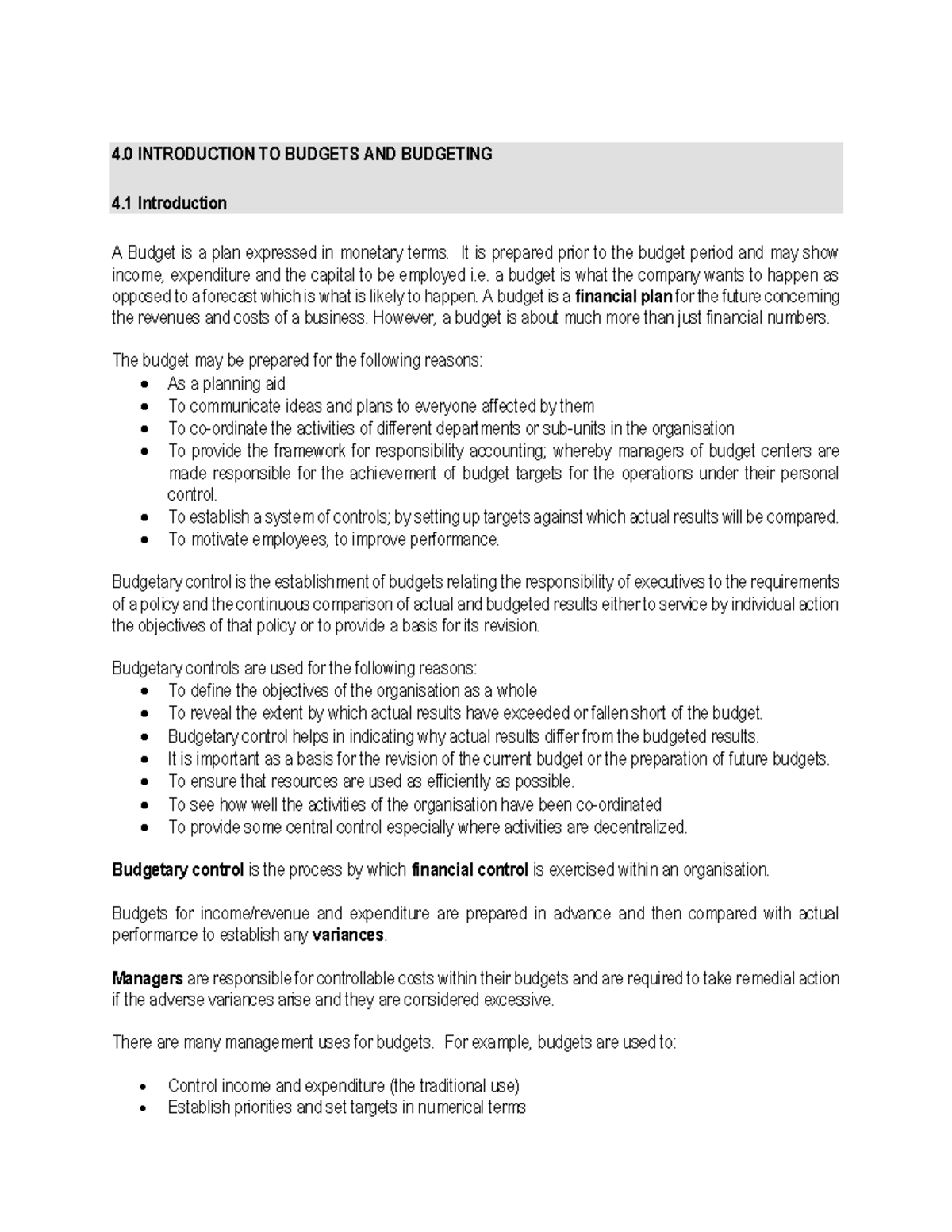 Budgeting & Budgetary Control - 4 INTRODUCTION TO BUDGETS AND BUDGETING ...