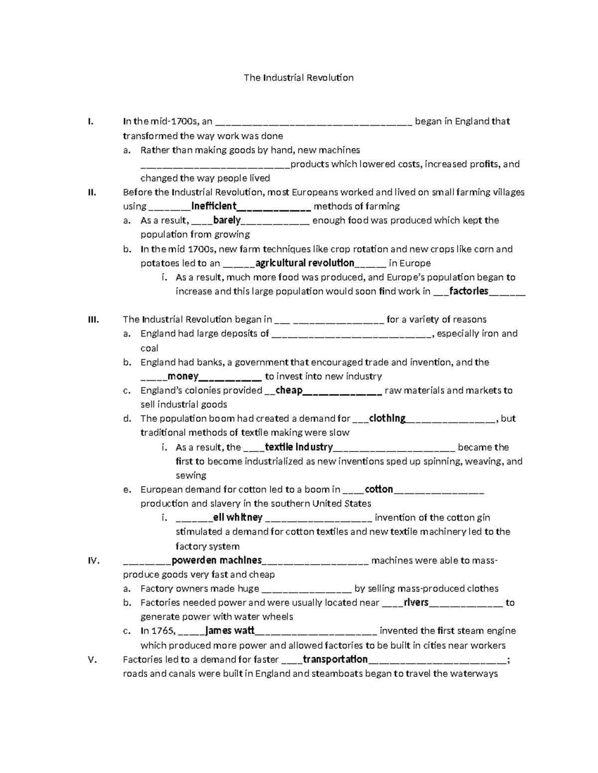 The Industrial Revolution Notes finished - The Industrial Revolution I ...