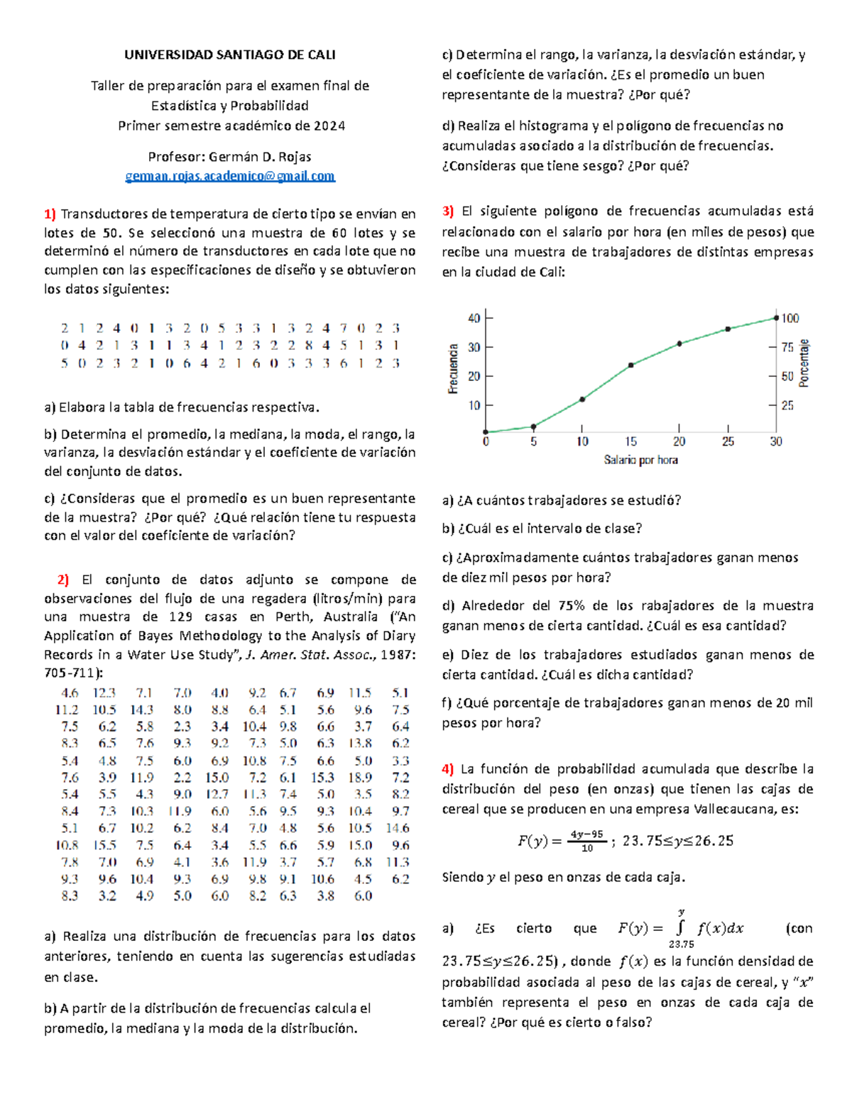 Estad-stica y probabilildad - Taller de preparaci-n para el examen final - I sem 2024 ...