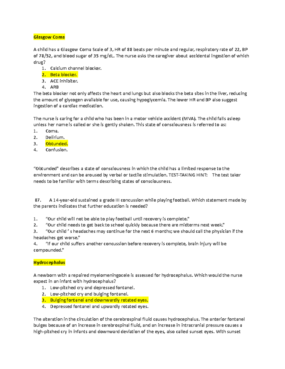 Success review questions - Glasgow Coma A child has a Glasgow Coma ...