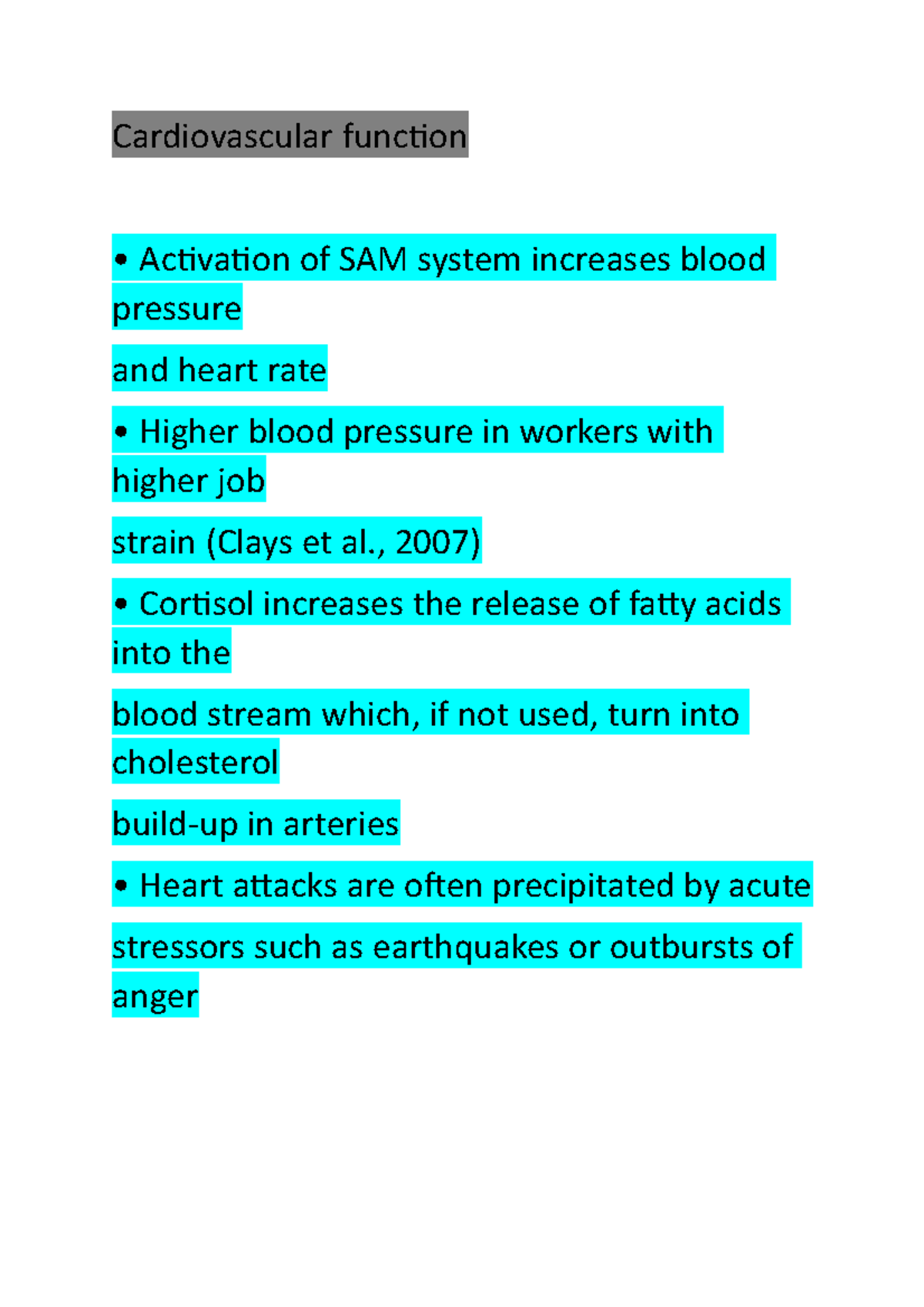 Stress and health part 3 - Cardiovascular function Activation of SAM ...