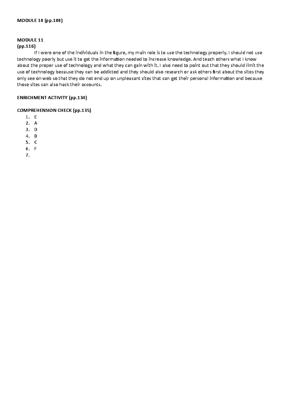 Finals answer - module - MODULE 10 (pp) MODULE 11 (pp) If I were one of ...