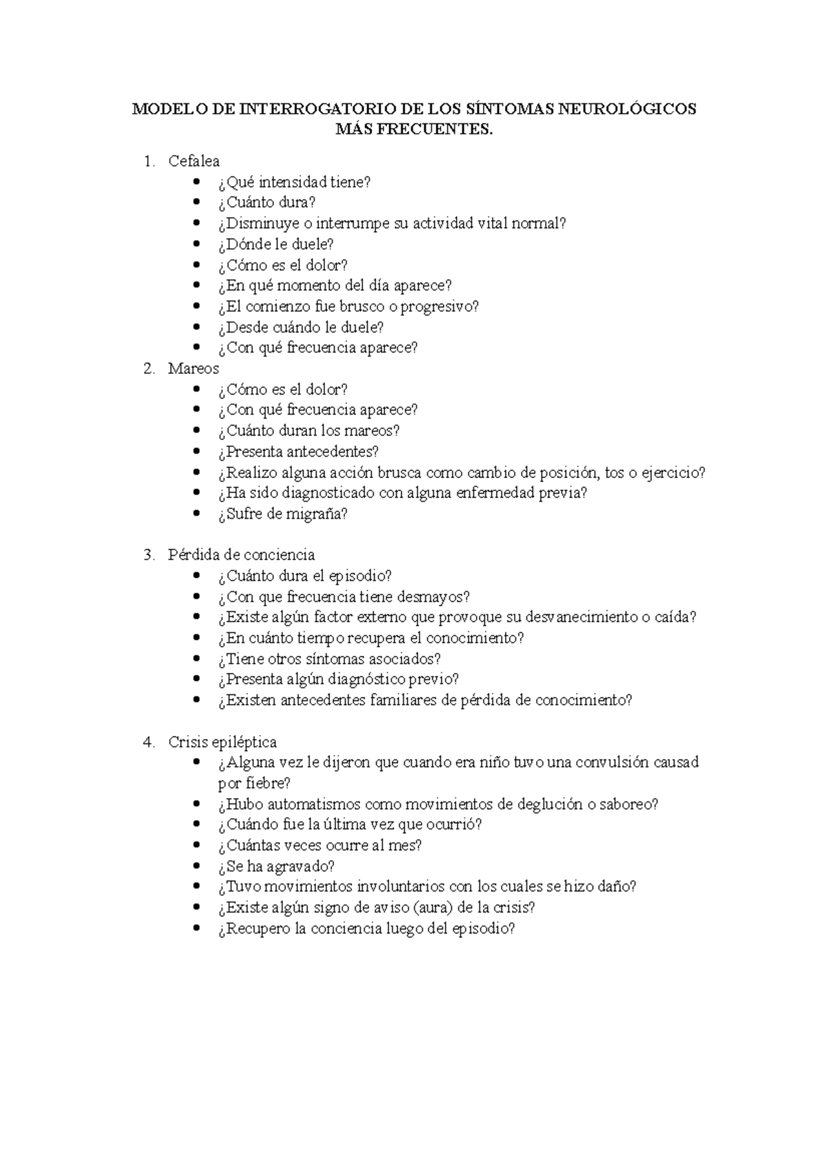 Tarea N°2 - Preguntas - MODELO DE INTERROGATORIO DE LOS SÍNTOMAS ...