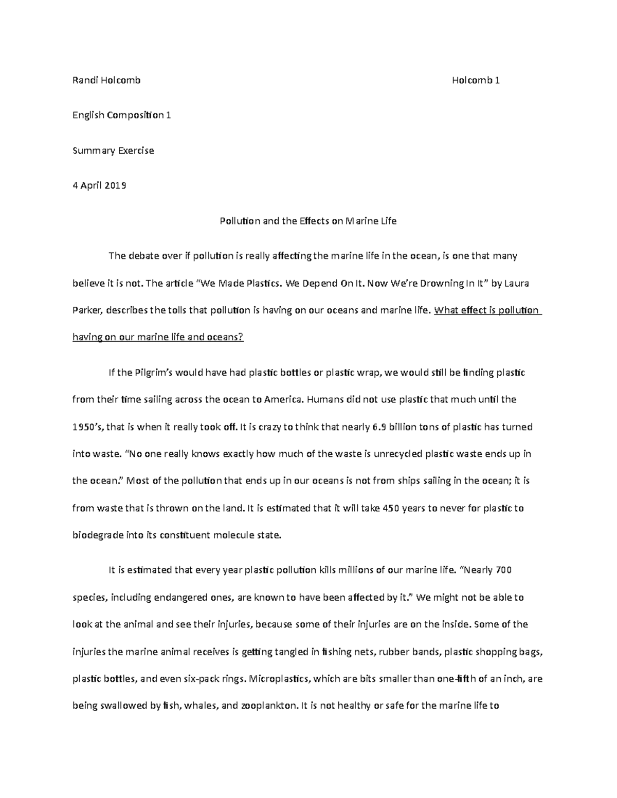Summary Exercise for English Comp 1 - Randi Holcomb Holcomb 1 English ...