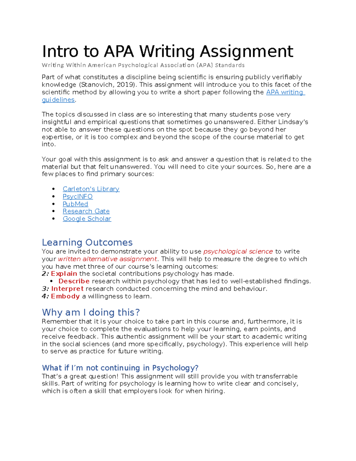 Intro to APA Writing Assignment - This assignment will introduce you to ...