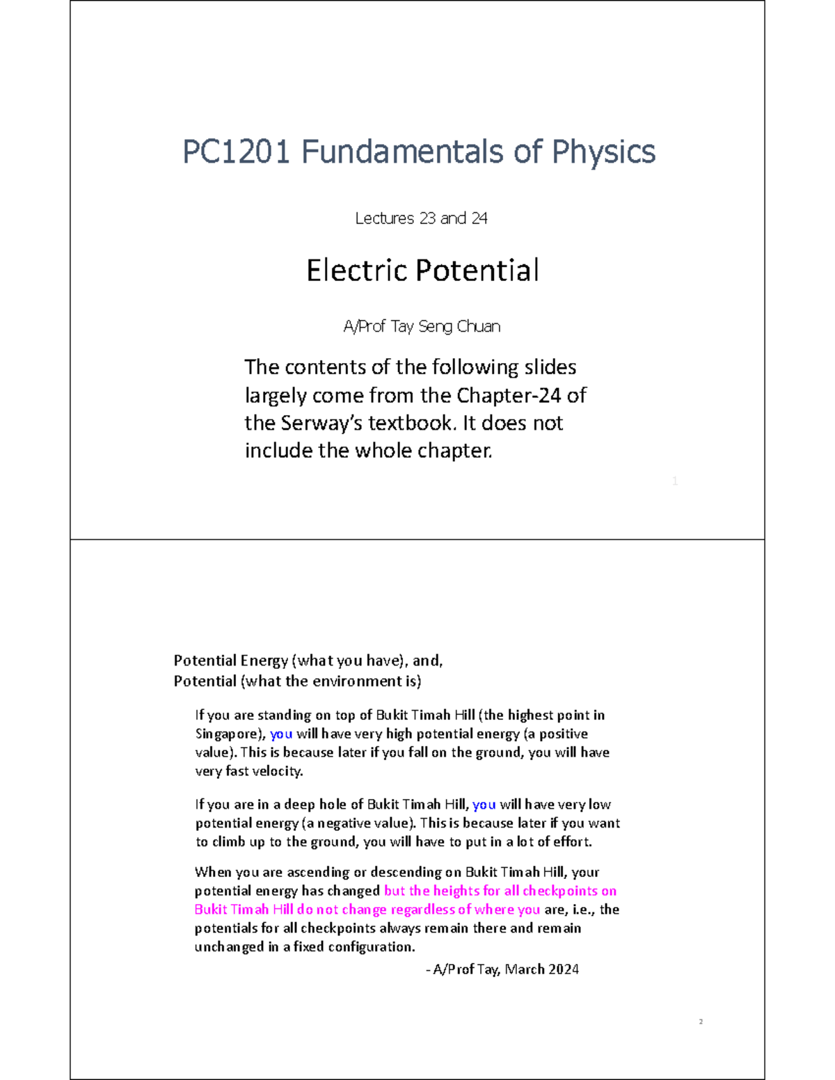 Chapter 24 2024 Semester-2 after lecture - 1 PC1201 Fundamentals of ...