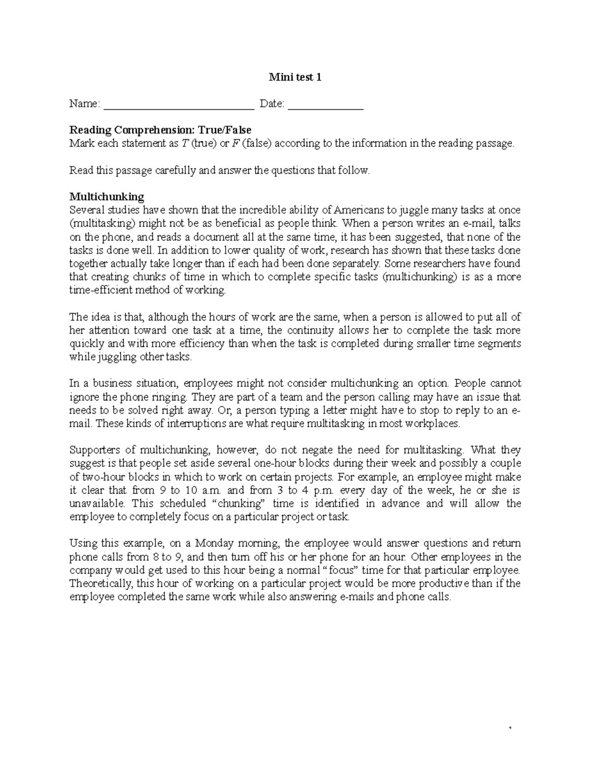 Mini test 1 - đừng ấn vô - Mini test 1 Name ...