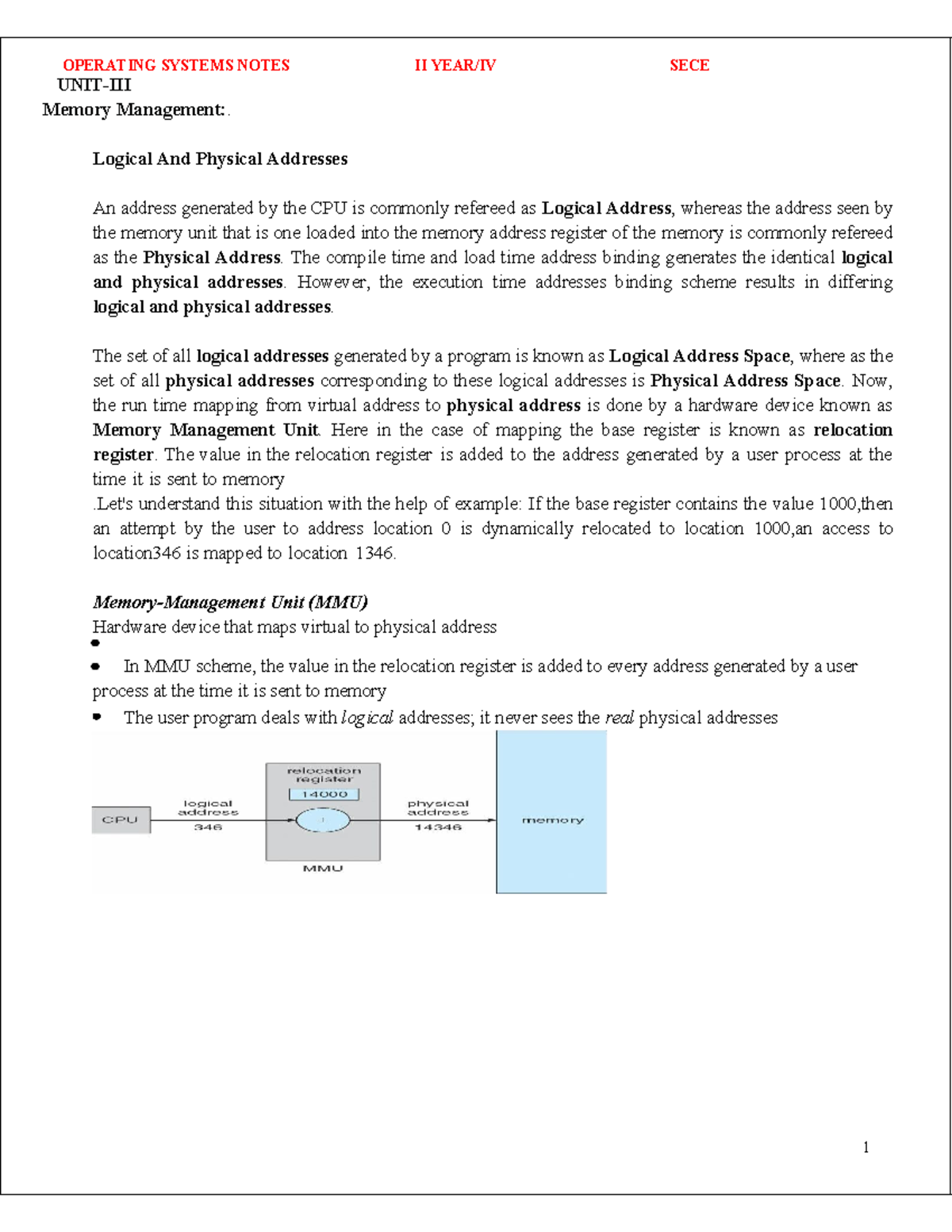 Unit III Memory Management - SEM UNIT-III Memory Management:. Logical And Physical Addresses An ...
