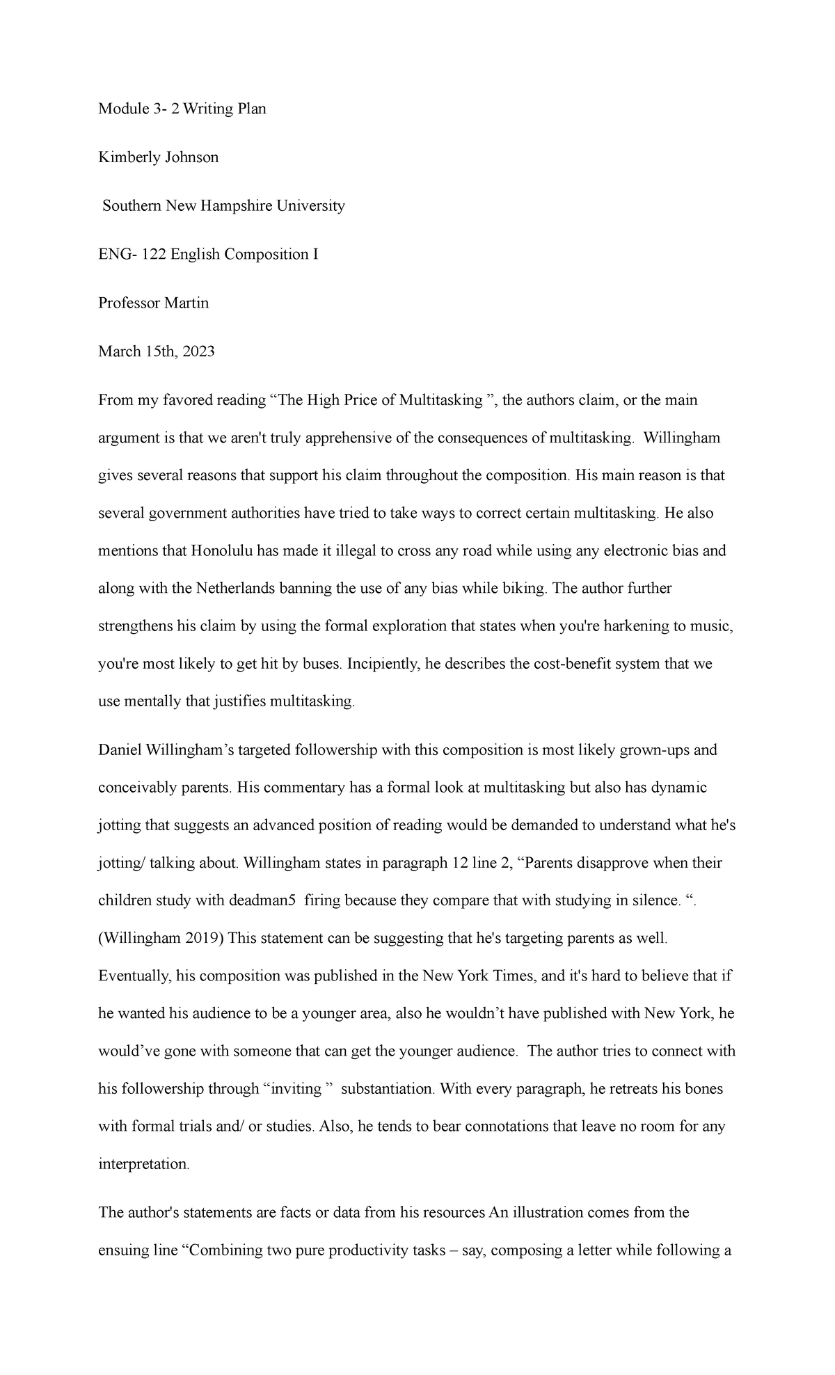 Module 3 Assignment. Writing Plan - Module 3- 2 Writing Plan Kimberly ...