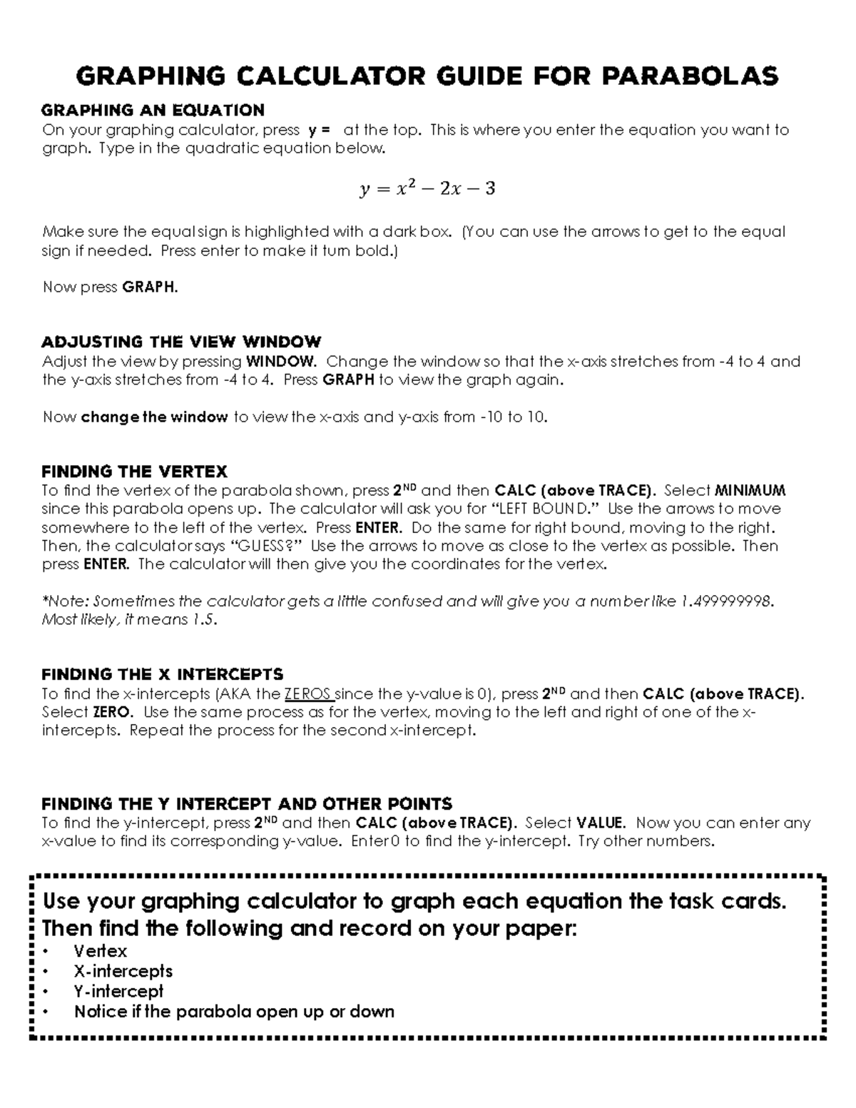 Graphing Calculator Tutorialfor Parabolas Free-1 - On your graphing ...
