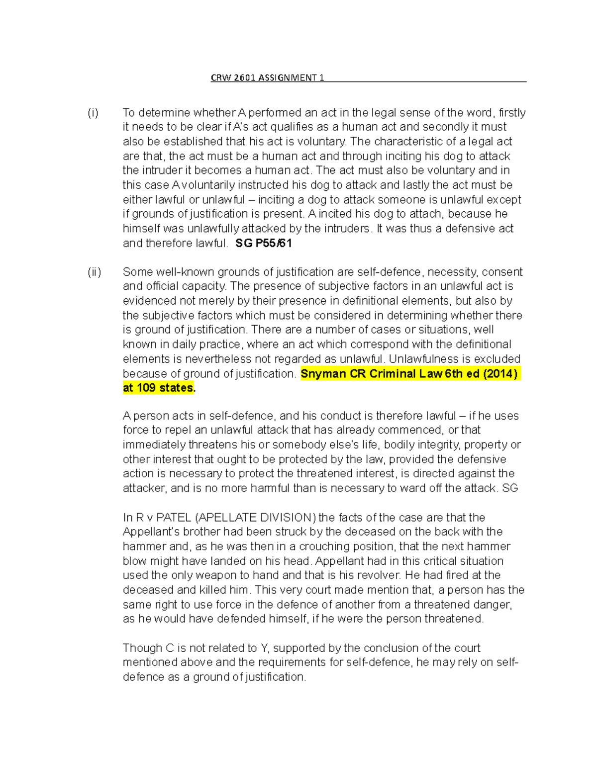 CRW 2601 Assignment 1 CRW 2601 @ 2018 (003) - CRW 2601 ASSIGNMENT 1 (i ...