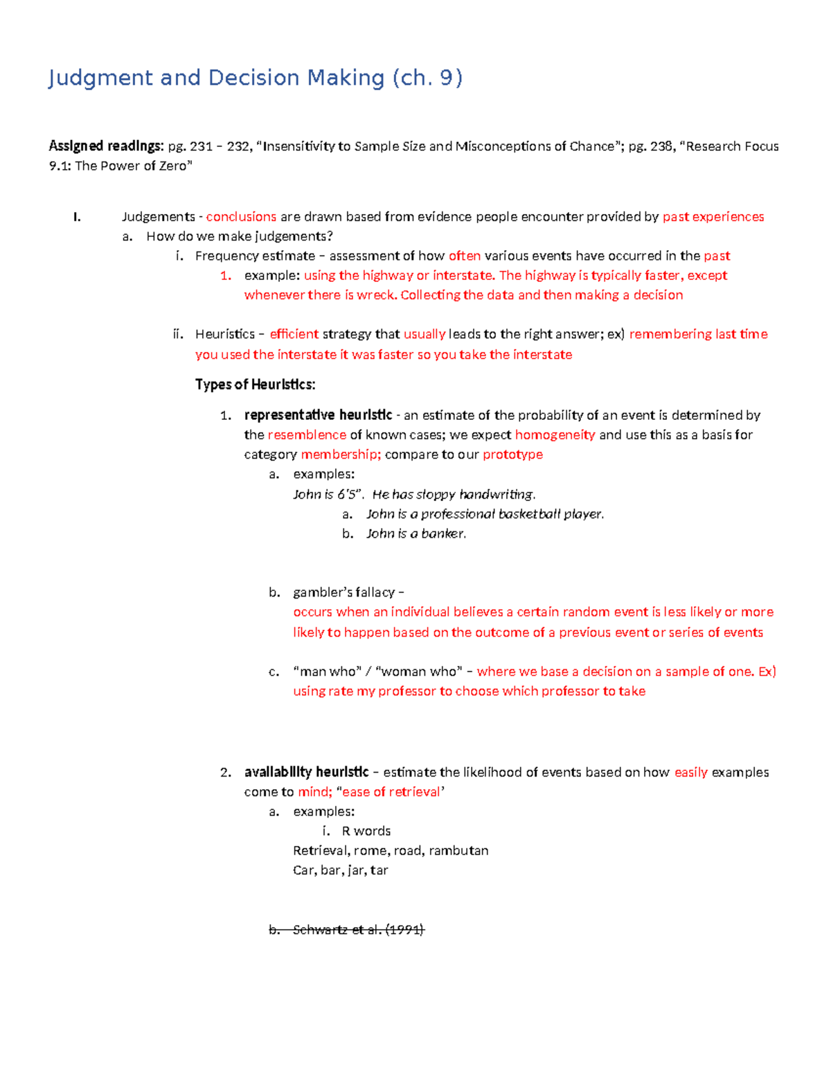 11-Judgment and Decision Making - 9) Assigned readings: pg. 231 – 232 ...