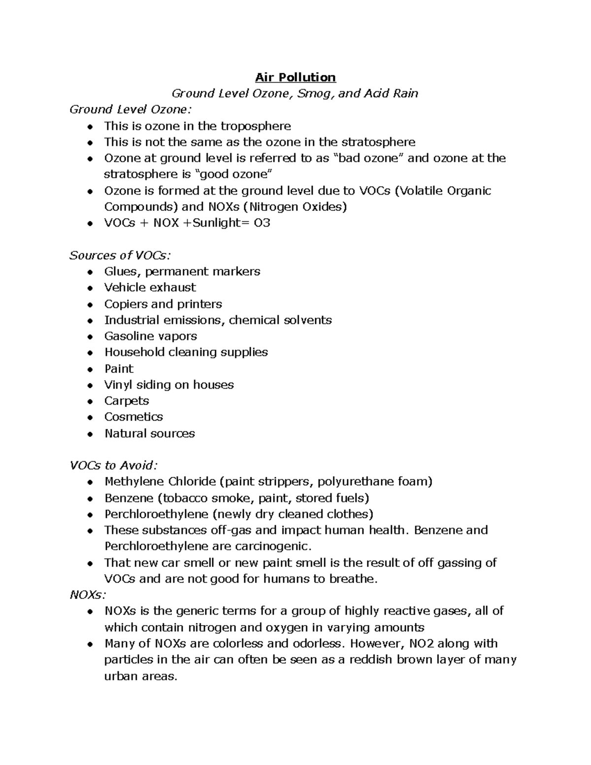 Air Pollution Notes - Air Pollution Ground Level Ozone, Smog, and Acid ...