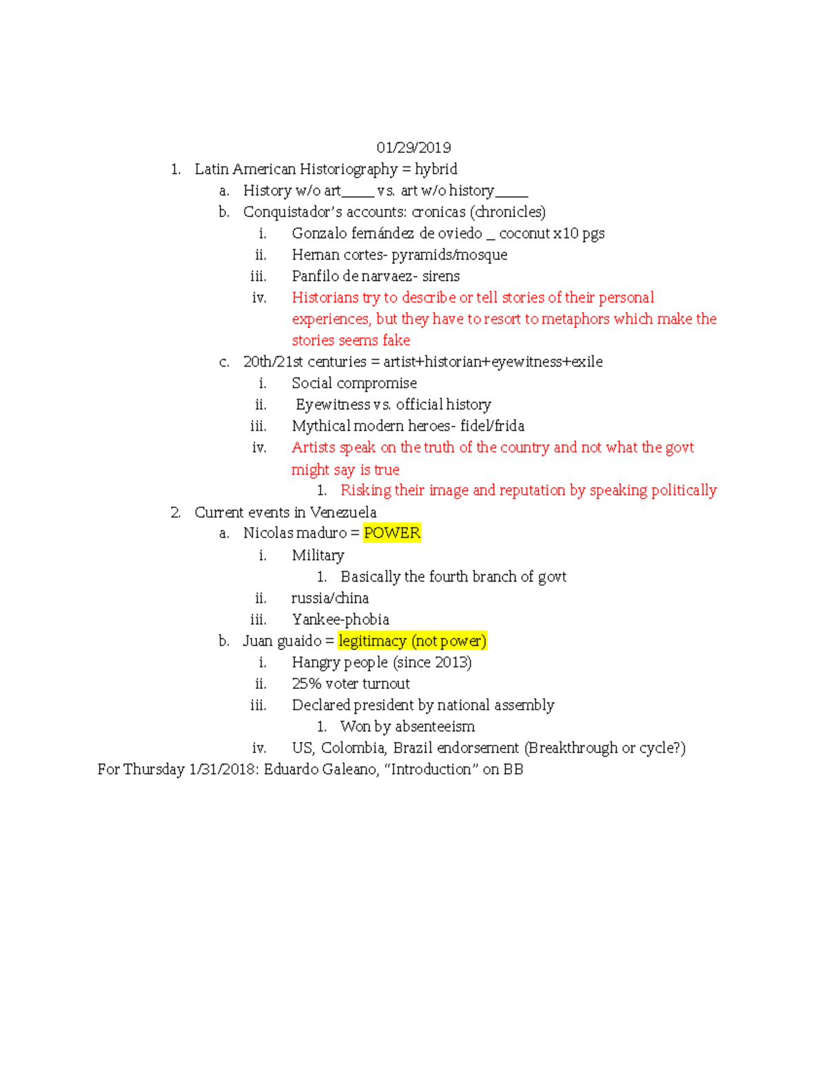 LAS 240 Notes off the ppt - 01/29/2019 1. Latin American Historiography ...