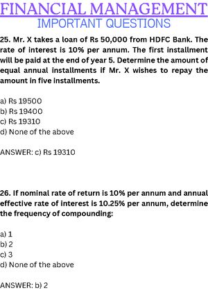 Financial Management 4 - FINANCIAL MANAGEMENT IMPORTANT QUESTIONS The ...