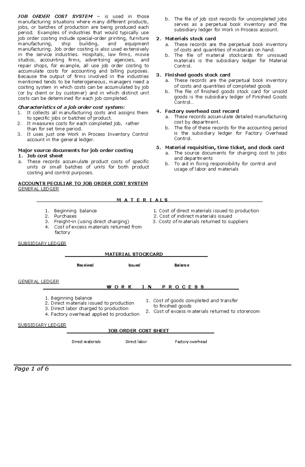 JOC- Review - JOB ORDER COSTING LECTURE NOTES - Received Issued Balance ...